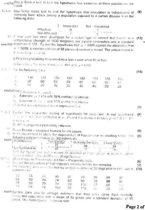 Msc Part 1 Statistics Statistical Methods Past Paper 2018 Punjab