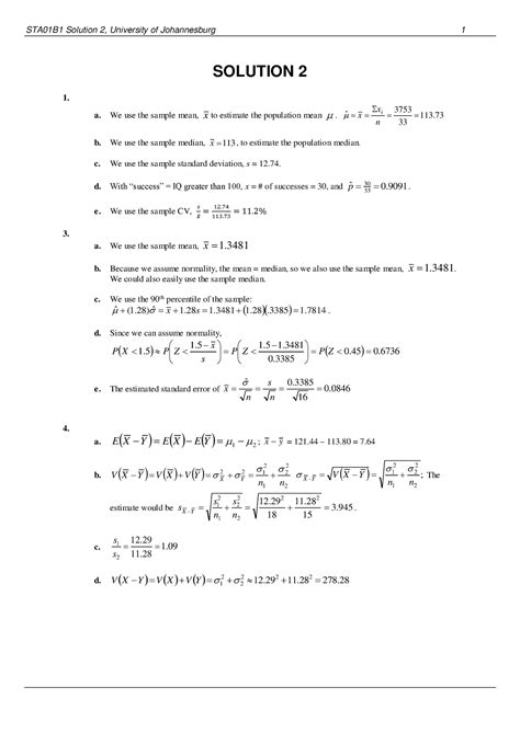 Solution 2 Tut Answer Sta01b1 Solution 2 University Of Johannesburg 1 Solution 2 1 A We