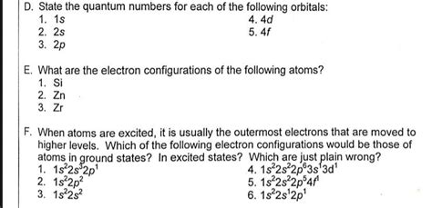 Solved D State The Quantum Numbers For Each Of The Chegg