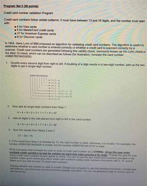 Solved Program Set 3 20 Points Credit Card Number