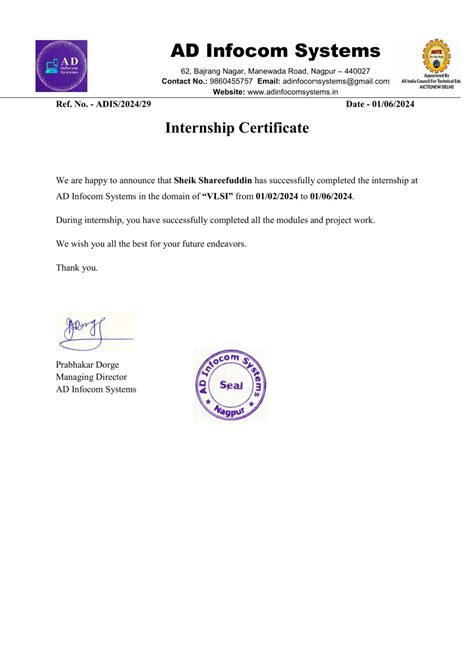 Sheik Shareefuddin On Linkedin Internship Vlsi Semiconductor Adinfocomsystems