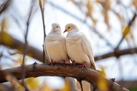 Dove Pair Sitting On A Tree Branch Stock Illustration Illustration Of Pair Generative 295210745