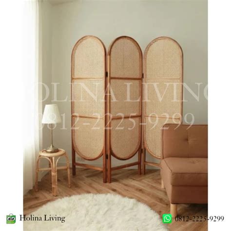 Jual 3 Panel Screen Rattan Partisi Penyekat Ruangan Rotan Penyekat Ruangan Estetik Partisi