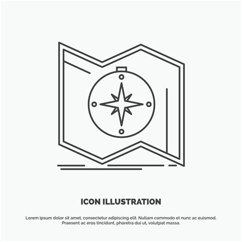 Direction Explore Map Navigate Navigation Icon Line Vector Gray