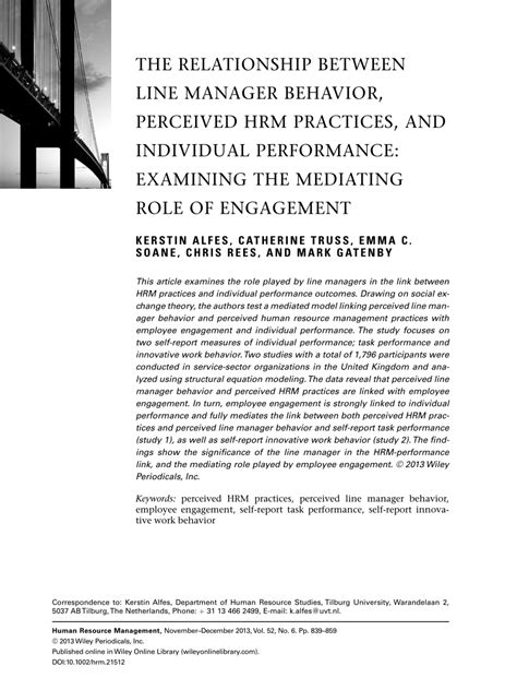 Pdf The Relationship Between Line Manager Behavior Perceived Hrm Practices And Individual
