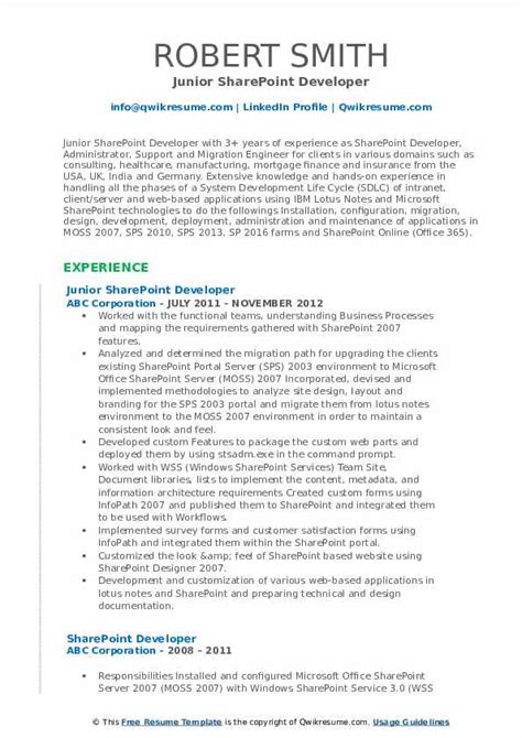 sharepoint developer resume