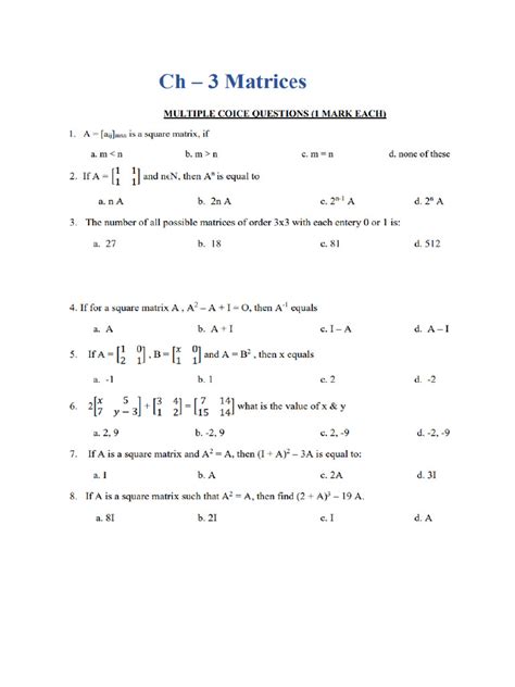 Class 12 Mathschapter 3and4 Work Sheet Pdf