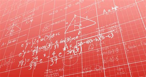 Image Of Mathematical Equations And Diagrams On Grid Pattern Against Pink Background Stock