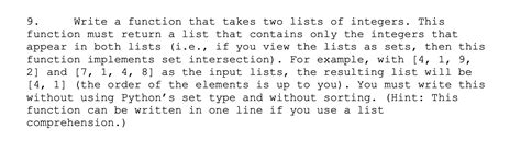 solved 9 write a function that takes two lists of integers