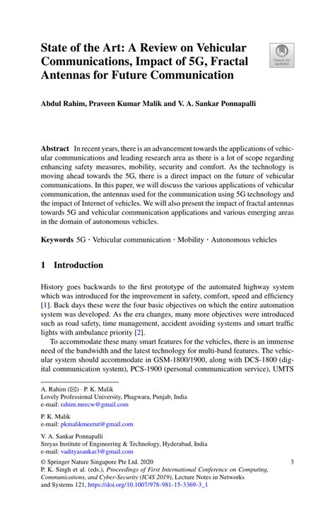 Pdf State Of The Art A Review On Vehicular Communications Impact Of 5g Fractal Antennas For