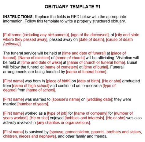 20 Free Obituary Templates And Samples Wordpdf Best Collections