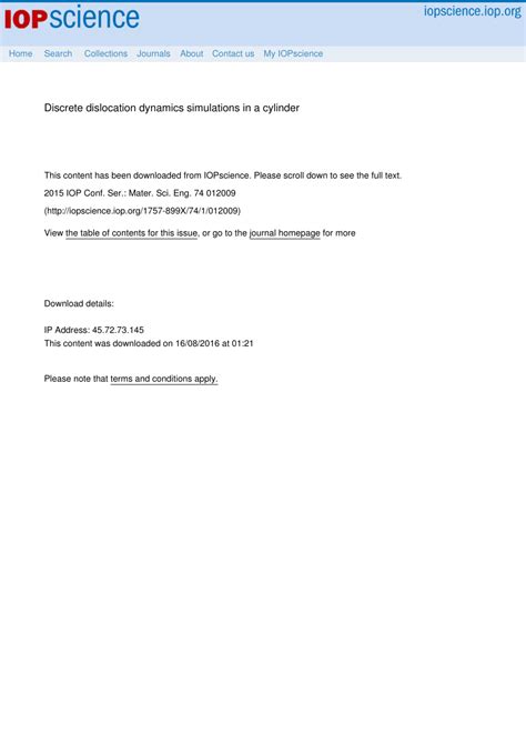 Pdf Discrete Dislocation Dynamics Simulations In A Cylinder