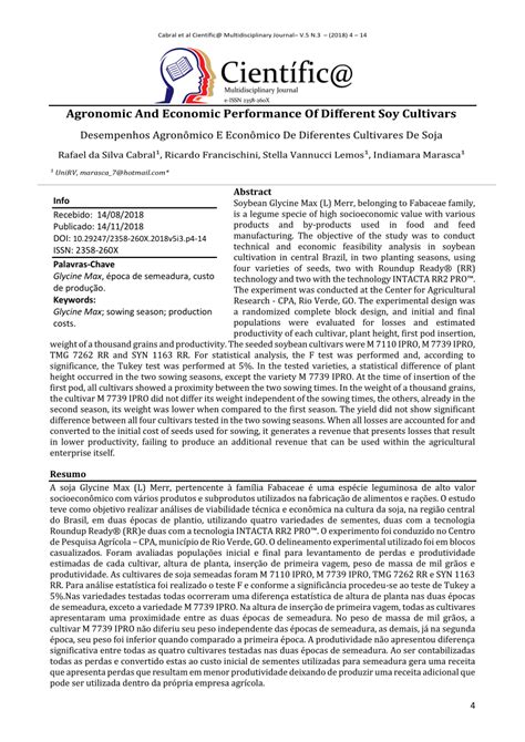 Pdf Agronomic And Economic Performance Of Different Soy Cultivars