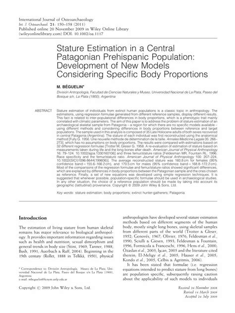 Pdf Stature Estimation In A Central Patagonian Prehispanic Population