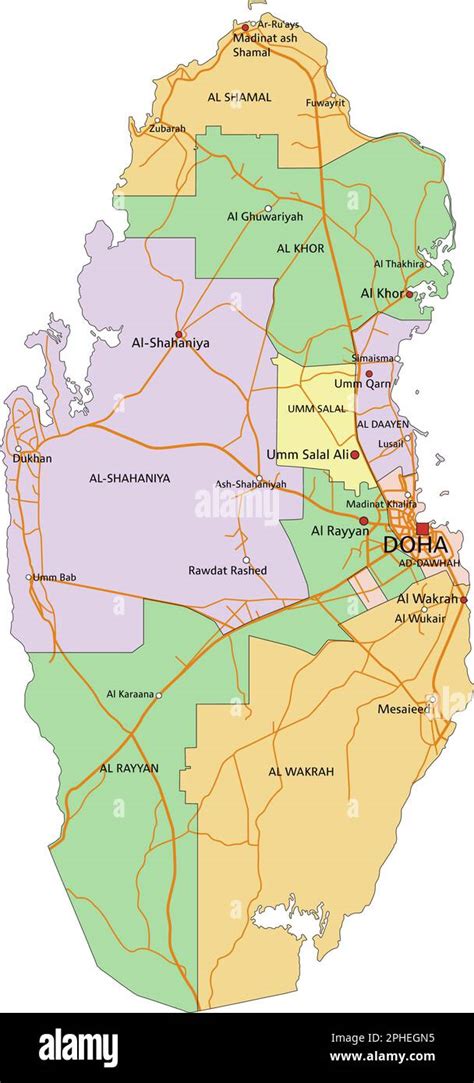 Large Detailed Political Map Of Qatar With Roads Cities Airports And