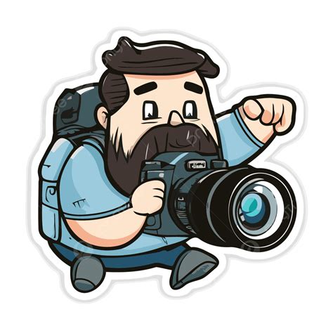 카메라를 들고 수염 난 사진 작가 벡터 고립 된 사진을 찍는 만화와 스티커 디자인 상표 Png 일러스트 및 벡터 에 대한 무료 다운로드 Pngtree
