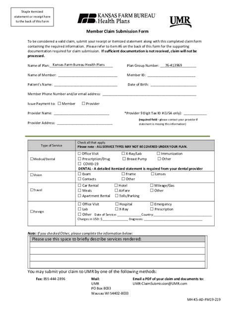 Fillable Online Member Claim Submission Form Please Use This Space To Fax Email Print