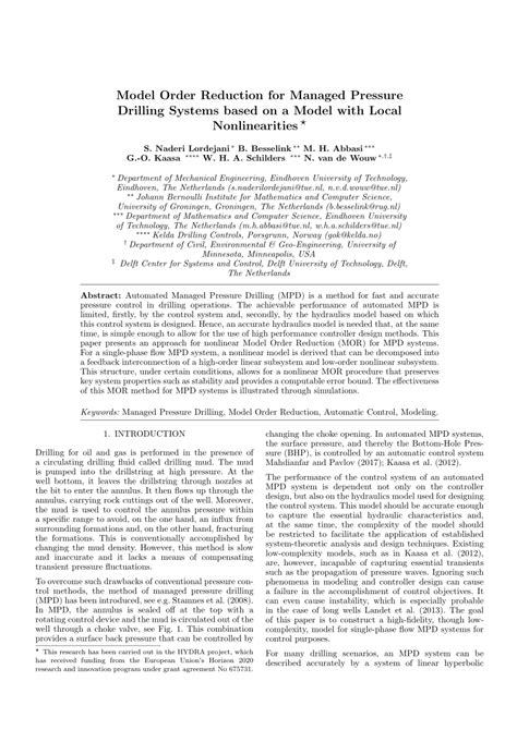 Pdf Model Order Reduction For Managed Pressure Drilling Systems Based