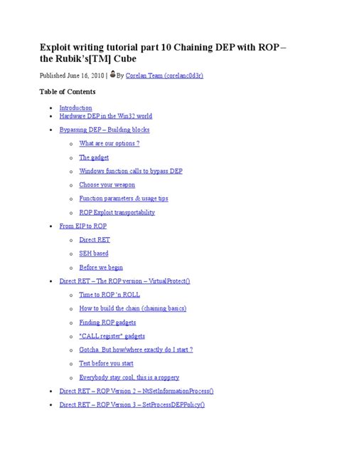 Exploit Writing Tutorial Part 10 Chaining Dep With Rop Pdf