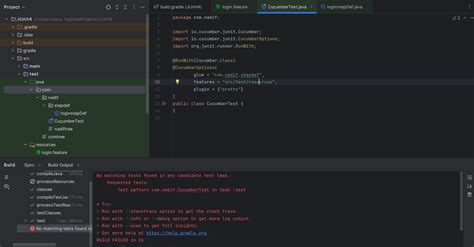 Java Cucumber And Gherkin Feature Test With Error No Matching Tests Found In Any Candidate