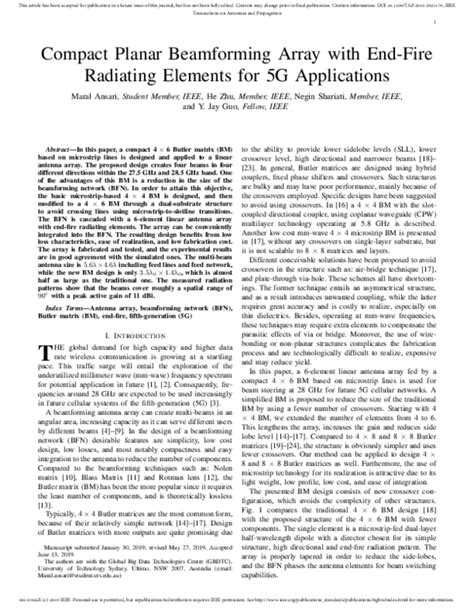 pdf compact planar beamforming array with endfire radiating elements