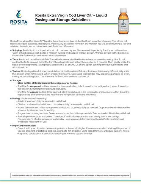 Pdf Dosing And Storage Guidelines For Rosita Ratfish Liver Oil
