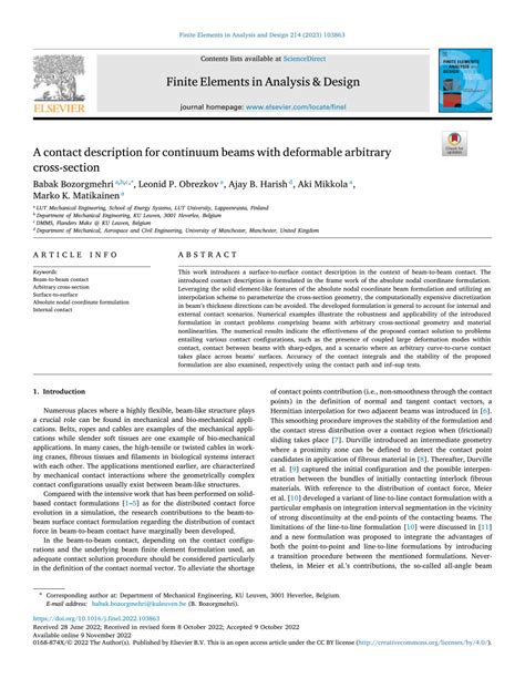 Pdf A Contact Description For Continuum Beams With Deformable