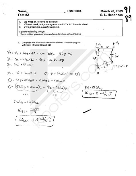 Dynamics Solutions For Exam 2 Esm 2304 Docsity