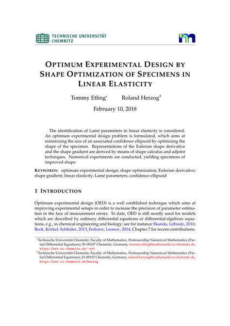 pdf optimum experimental design by shape optimization of specimens in