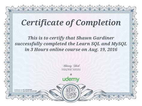 Sql And Mysql Certificate Ppt