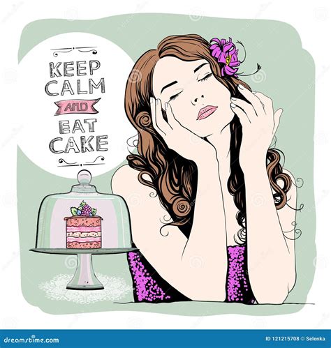 Keep Calm And Eat Cake Design With Calm Pretty Woman Portrait Stock