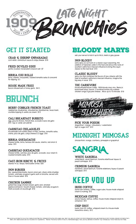 Brunch Dinner 1909 Fluid And Fare