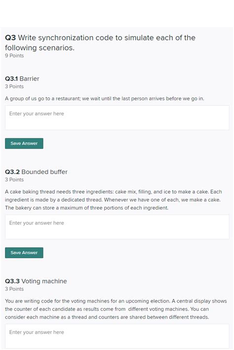 solved q3 write synchronization code to simulate each of the