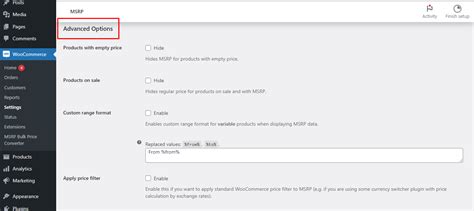 Advanced Options Wpfactory
