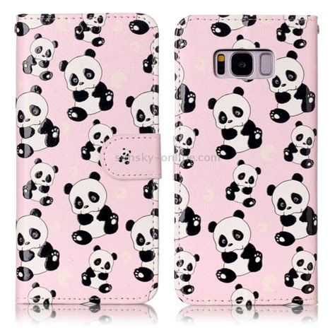 갤럭시 S8 광택 오일 엠보싱 판다 패턴 수평 플립 가죽 케이스 홀더 및 카드 슬롯 및 지갑 및 포토 프레임 포함