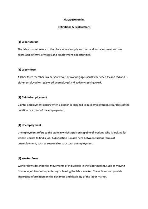 Macroeconomic Definitions And Explanations Macroeconomics Definitions Explanations 1 Labor