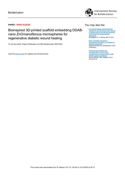 PDF Bioinspired D Printed Scaffold Embedding DDAB Nano ZnO Nanofibrous Microspheres For