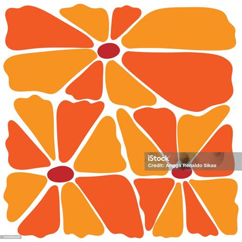 오렌지 레드 그루비 사각형 모양의 꽃 패턴 그래픽 포스터 티셔츠 카드 및 다양한 인쇄 제품 곡선에 대한 스톡 벡터 아트 및 기타 이미지 Istock