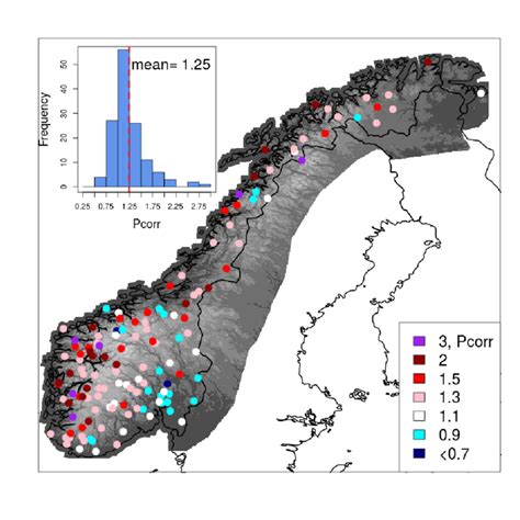 Geographical Distribution Of Pcorr The In Box Shows The Histograms