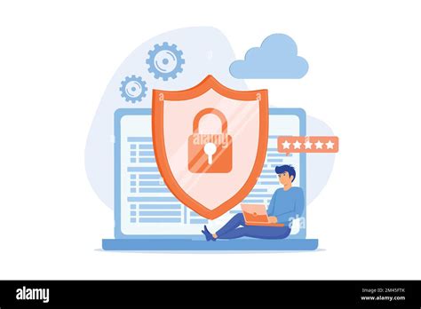 Modern Flat Design Concept Of Cyber Security With Characters Check Access Protecting Data And