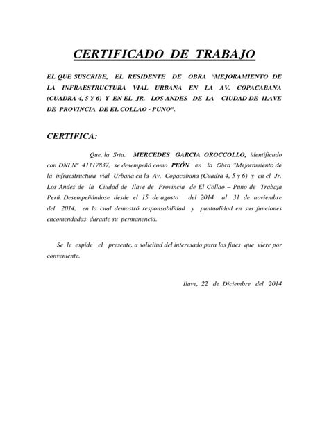 Certificado De Trabajo Peru
