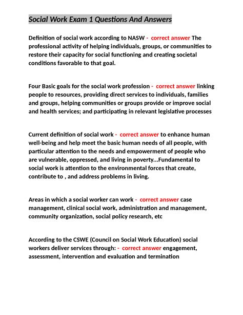 Social Work Exam 1 Questions And Answers Exams Social Work Docsity
