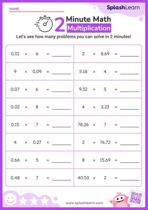 Multiply Hundredths And 1 Digit Numbers Horizontal Timed Practice — Printable Math Worksheet
