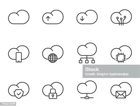 흰색 배경에 격리된 클라우드 컴퓨팅 개요 아이콘입니다 웹 모바일 앱 및 Ui 디자인을 위한 클라우드 컴퓨팅 서비스 및 클라우드 스토리지 기술 아이콘입니다 네트워킹 비즈니스
