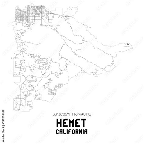 Hemet California Us Street Map With Black And White Lines Stock