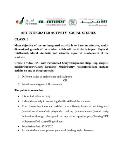 Art Integrated Activity Class 6 Pdf