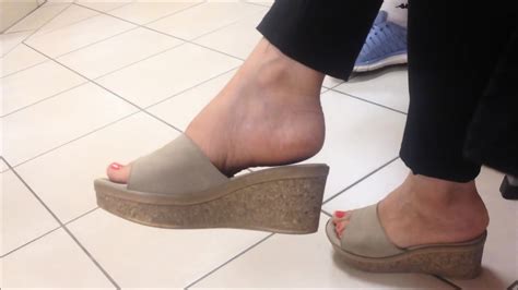 Candid Feet In Wedge Sandals