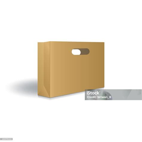 쇼핑백 모형 빈 갈색 크래프트 종이 쇼핑백 또는 플랫 핸들 모형 템플릿이 있는 선물 가방 그림자가 있는 흰색 배경에 고립되어