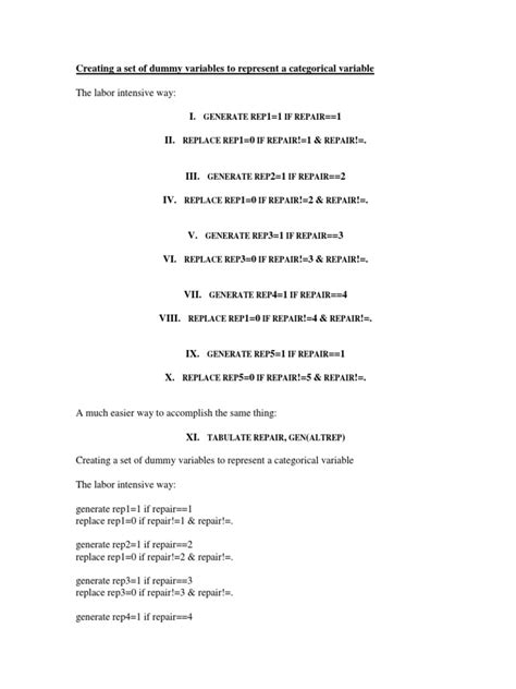 Creating A Set Of Dummy Variables To Represent A Categorical Variable Pdf