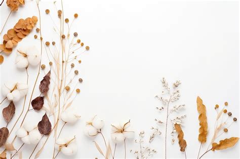 Premium Ai Image Fall Themed Arrangement Of Eucalyptus Cotton Flowers